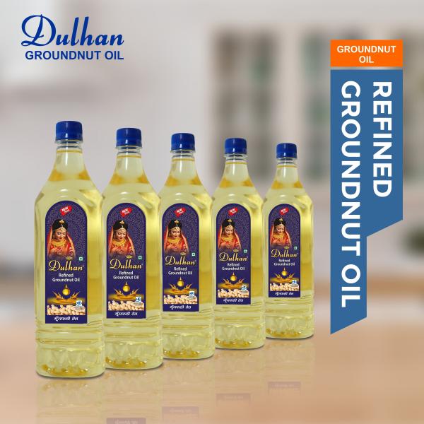 Dulhan Pure Refined Groundnut Oil, 1Ltr PET Bottle (Pack of 5) - JioMart