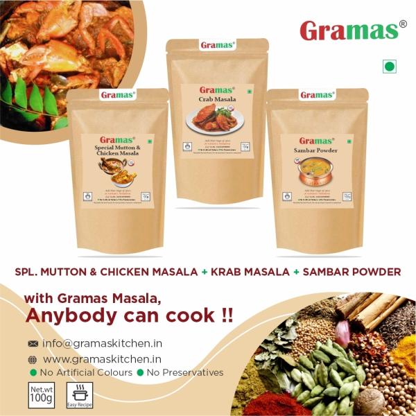 Gramas Special Mutton and chicken masala+ Crab Masala+ Sambar Powder ...