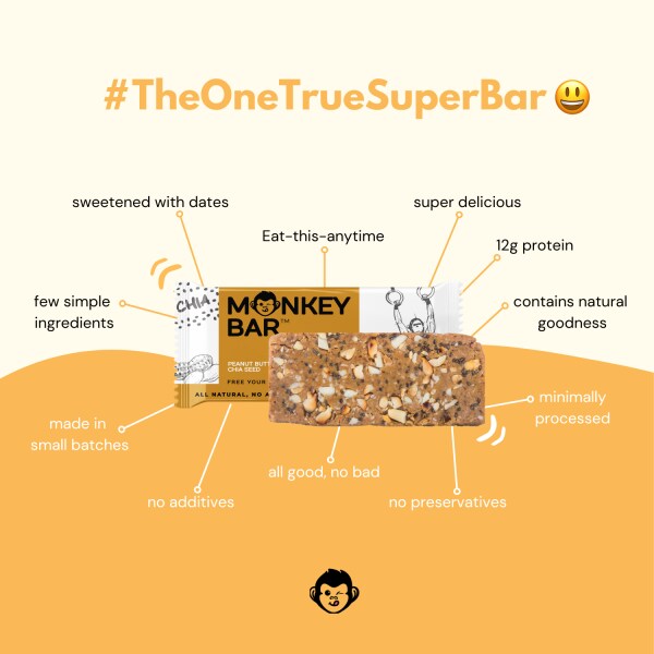 Monkey Bar - Peanut Butter and Chia Seed Protein Bars - Pack of 8 X 50g ...