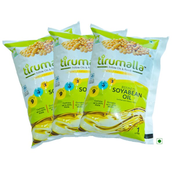 Tirumalla Refined Soyabean Oil 3 Liter - Combo pack of 3 x 1 Liter Pouch - JioMart