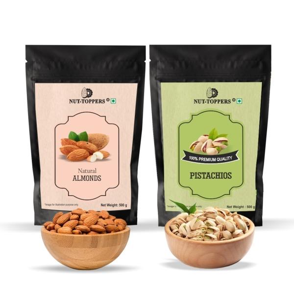 Nut Toppers dry Fruits combo pack (Almonds 500g + pistachios 500g)-1kg ...