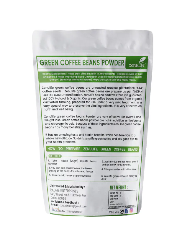 ZENULIFE GREEN COFFEE BEANS POWDER 1KG - JioMart