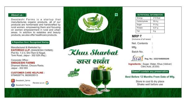 Swadeshi Farms Khus Sharbat Syrup 100 Percent Natural - JioMart