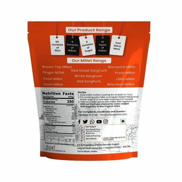 B&B Organics Foxtail Millet (1 kg) (Whole Grain) (Thinai / Kangni ...