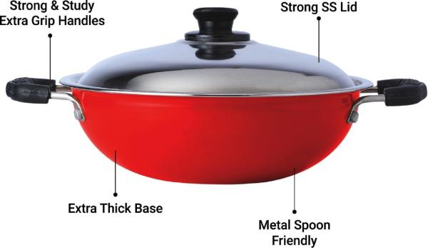 HM EVOTEKNon Stick 3 Layer Coating Kadai Kadhai Works Gas & Induction ...