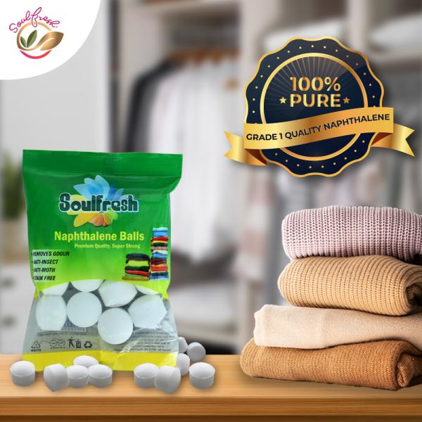SOULFRESH Supreme Quality Naphthalene Balls 200gm for Clothes, Bathroom ...
