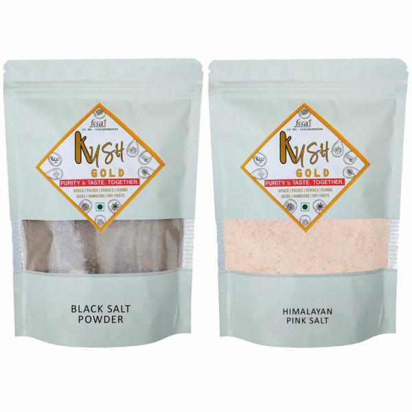 Kush Gold Combo Pack of Black Salt Powder & Himalayan Pink Salt Powder ...
