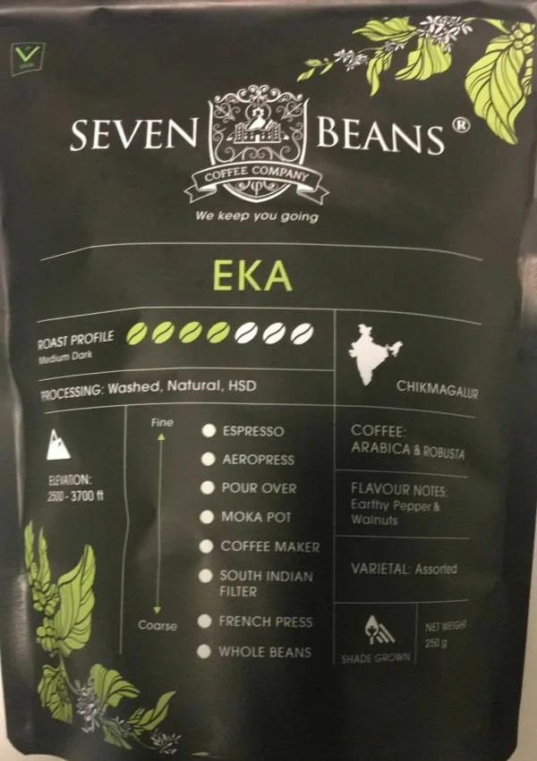 Seven Beans Coffee Company's "Eka" Medium-Dark Roast|Single Origin|Gourmet Indian Coffee - 250 g ...