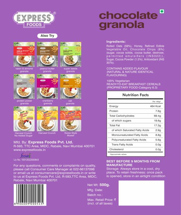 Express Foods Chocolate Granola Breakfast Cereal 500g Standipouch - JioMart