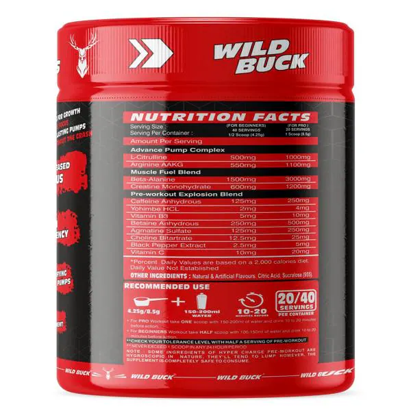 Wild Buck Wild Pre-X4 Hardcore Pre-Workout with Shaker, 170 g - JioMart