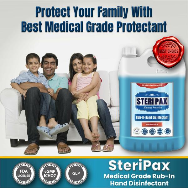SteriPax Medical Grade Rub-In-Hand Disinfectant Sanitizer Liquid, 5L ...