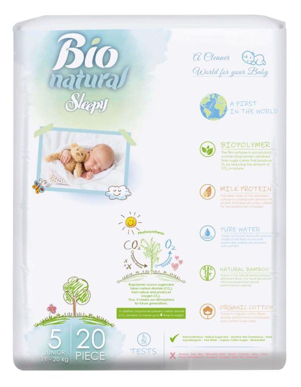 Sleepy Bio Natural Junior Organic And Tape Diapers - Size 5 (11-20 Kg ...