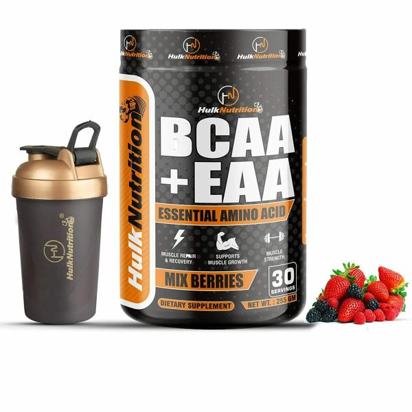 Hulk Nutrition EAAs-BCAA Energy Drink With Shaker (Mix Berries,255gm ...