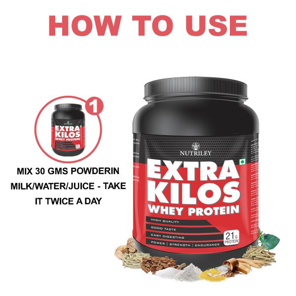 Nutriley Extra Kilos Whey Protein Powder for Weight & Mass Gain ...