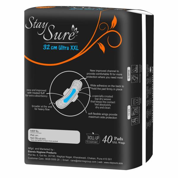 STAY SURE 32CM XXL ULTRA THIN 40 PADS + 10 PANTYLINERS FREE INSIDE THE ...