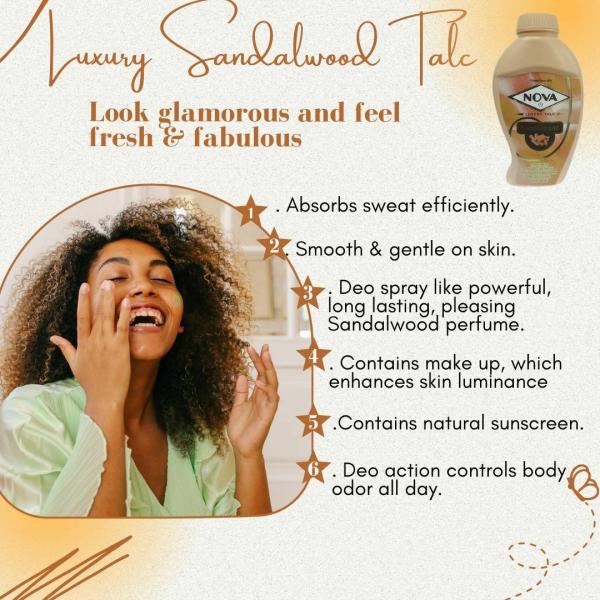 NOVA CREAM Presents Luxury Sandalwoood Talc with Deo, Natural Makeup ...