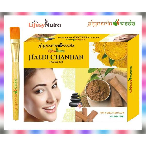 GlycerineVeda Women Professional Haldi Chandan Facial Kit with Bleach Brush (41.67g, Pack of 6 ...
