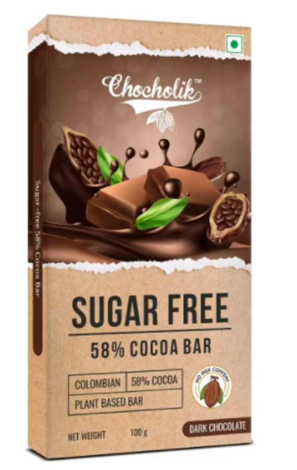 Chocholik 58% Cocoa Sugar Free Plain Dark Chocolate, Colombian Bar ...