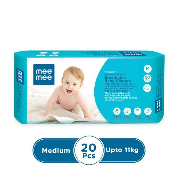 Mee Mee Premium Breathable Medium Baby Diapers (20 pcs) - JioMart