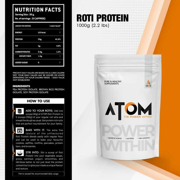 AS-IT-IS ATOM Roti Protein 1kg | 25g protein | Unflavored | Roti ...