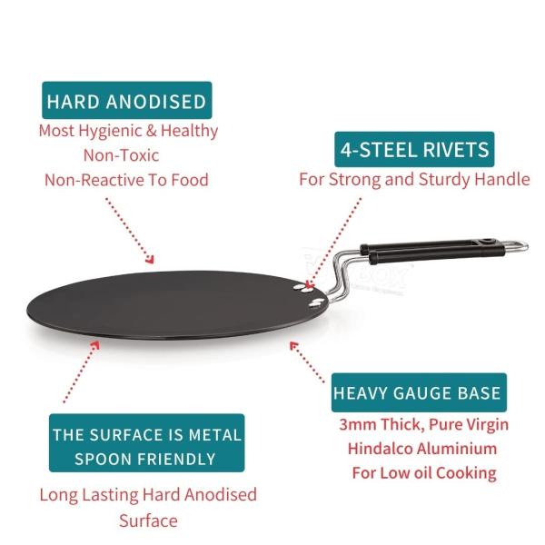 RBGIIT Hard Anozied Roti Paratha Phulka Tawa, 27.5 cm Diameter with ...