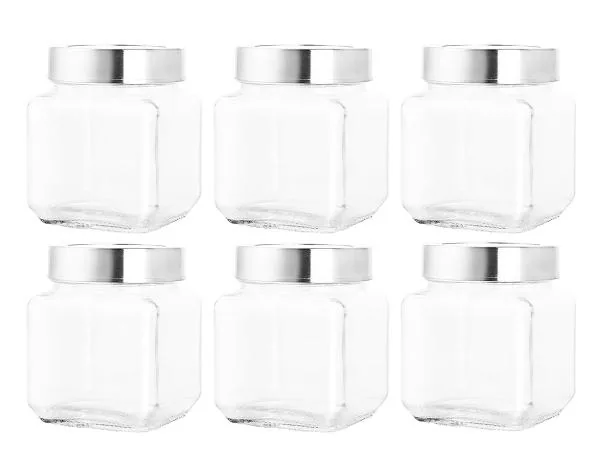 Machak Clear Glass Cubical Kitchen Container, 600 Ml (Set Of 6) - JioMart