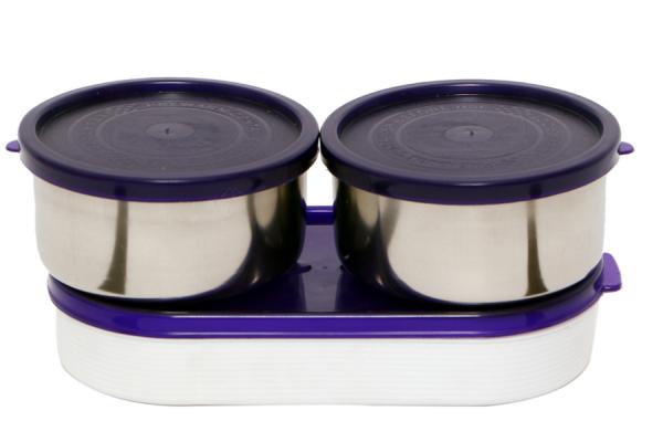 Carrolite 2 Steel air tight Containers 300 Ml + Chapati Tray 500 Ml ...