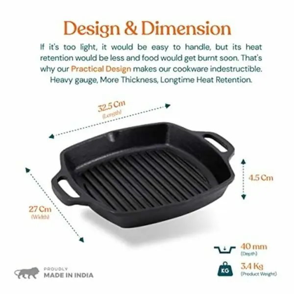 Bhagya Cast Iron Cookware Grill Pan Pre-Seasoned | Non-Stick Barbeque ...