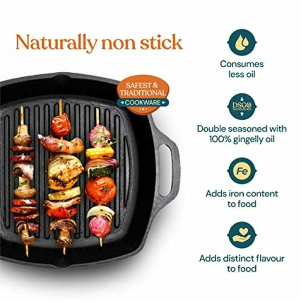 Bhagya Cast Iron Cookware Grill Pan Pre-Seasoned | Non-Stick Barbeque/Sandwich Maker/Tandoor ...