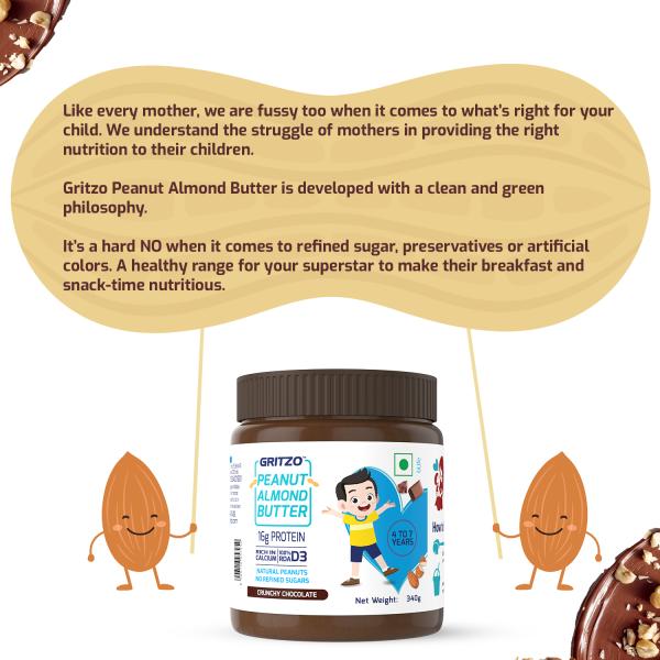 Gritzo Peanut Almond Butter (4-7 y), Crunchy Chocolate, 16 g Protein ...