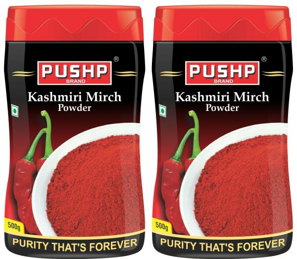 Pushp Brand Kasmiri Red Chilli Powder 500g Jar (Pack of 2) - JioMart