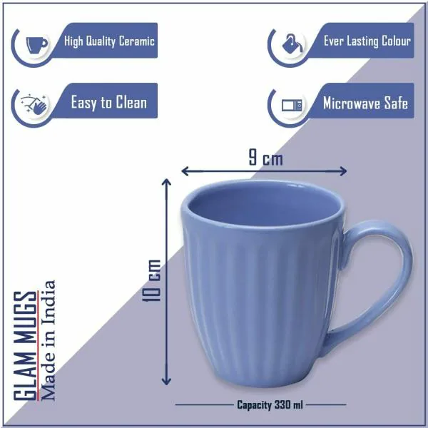 SAIJI MUGS Premium Coffee Mug Set of 4, 300ml (Sky Blue Glam) Microwave ...
