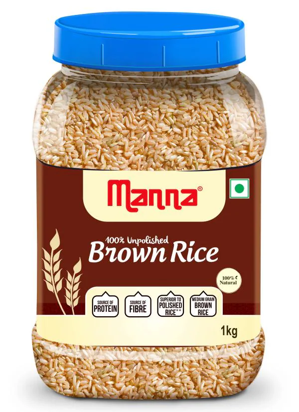 Manna Brown Rice, 1kg - Long Grain, Unpolished, High in Fibre - JioMart