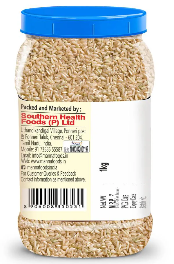 Manna Brown Rice, 1kg - Long Grain, Unpolished, High in Fibre - JioMart