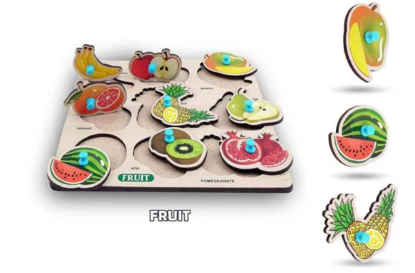 Grest Big Wooden Numbers and Fruits Puzzle with Knobs, Educational and ...