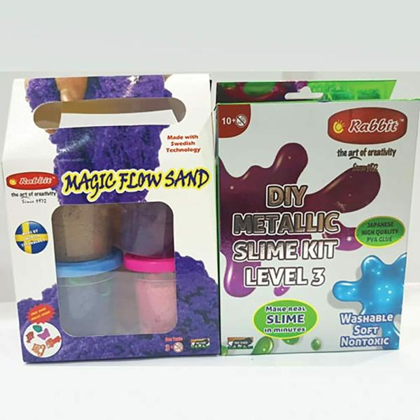 Rabbit Learning DIY Glitter Slime Kit Level 3, Gift Pack Magic Flow Sand 500 g Multicolor - JioMart