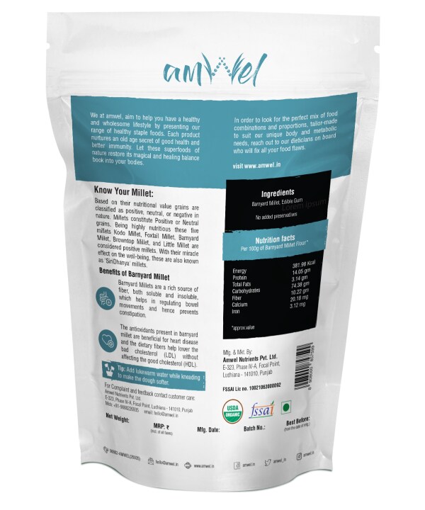 Amwel Organic Barnyard Millet Flour | 450g x 2 pc | Samak , Sawang ...