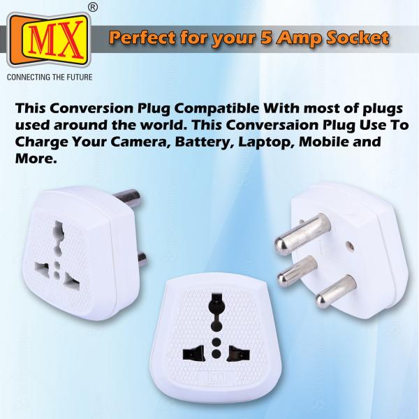 MX 3 PIN (Type-D) Universal Socket Plug,Worldwide Travel Adaptor, Multi ...