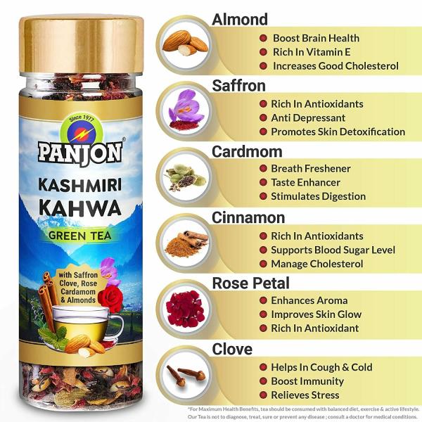 Panjon Kashmiri Kahwa Green Tea (Shahi Qawah) | Blended with Saffron ...