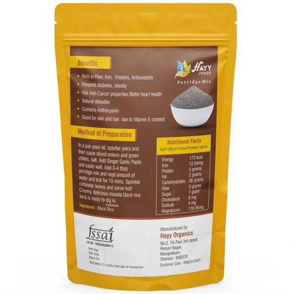 Hayy Foods Black Rice Porridge Mix (Karuppu Kavuni Kanji Powder ...