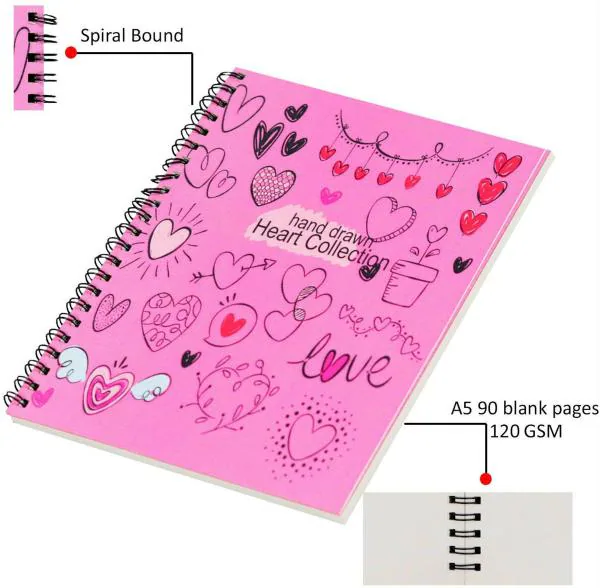 Lakeer A5 Personal Unruled Diary Spiral 90 Pages Book 120 GSM Thick ...