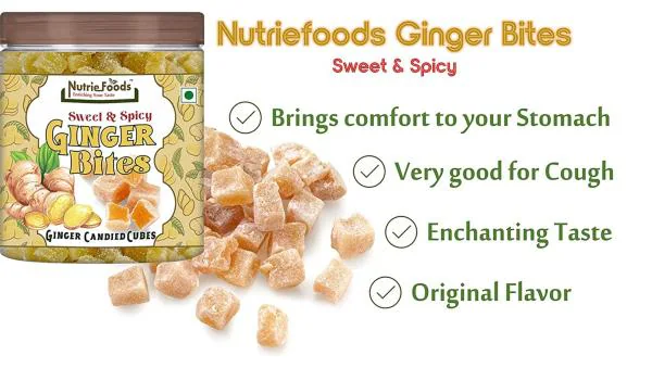 Nutriefoods Ginger Bites | Ginger Candied Sweet & Spicy Cubes | 100% ...