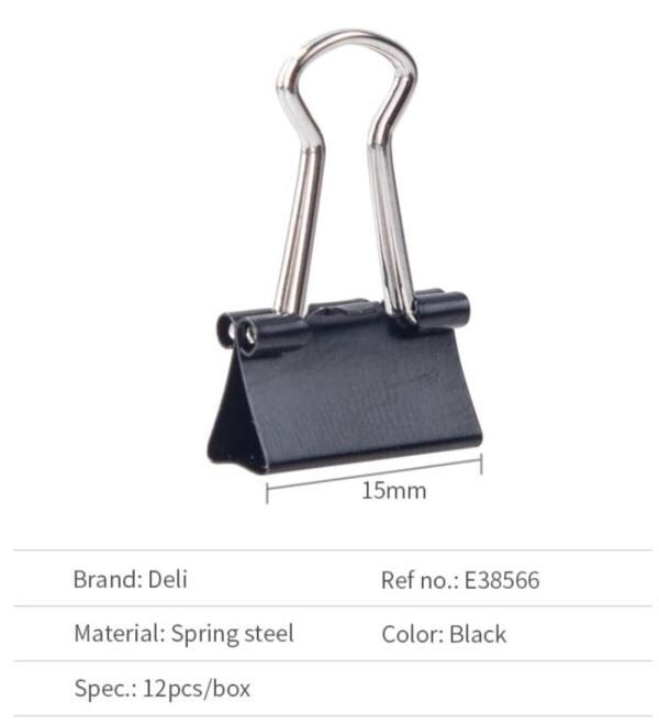 Deli Effortless Black Binder Clip 15mm pcs for Office, Home, School ...