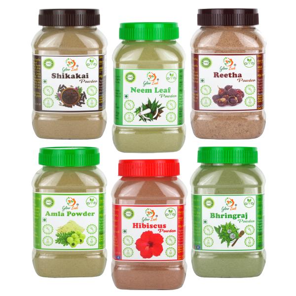 Glow Lush Organic Amla, Reetha, Shikakai, Bhringraj, Hibiscus & Neem ...