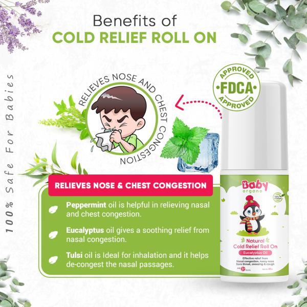 Baby Organo Natural Cold Relief Roll On For Cold, Cough, Nose Block and ...