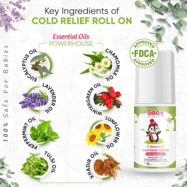 Baby Organo Natural Cold Relief Roll On For Cold, Cough, Nose Block and ...