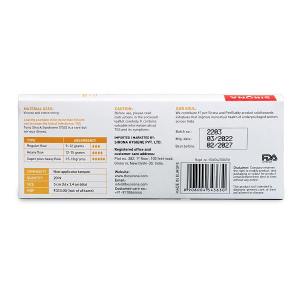 Sirona FDA Approved Premium Digital Tampon (Heavy Flow) - 40 Tampon (2 ...