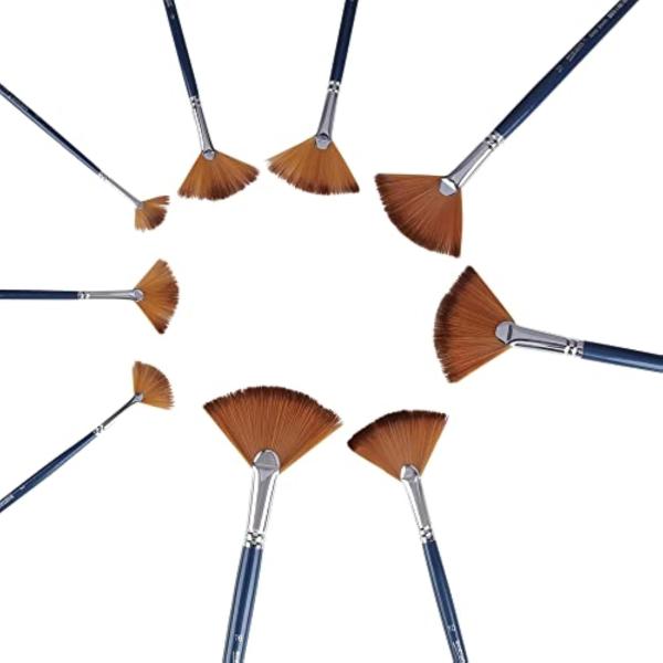 FRKBLong Handle 9 pcs Synthetic Fan Paint Brush Set for Acrylic ...