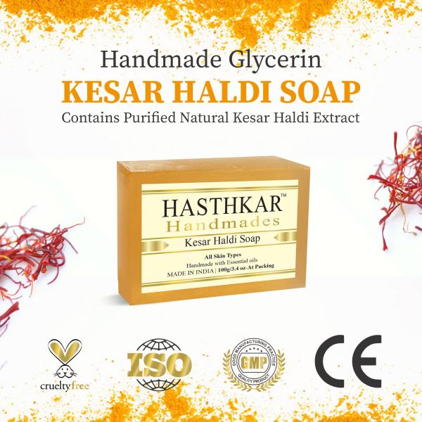 Hasthkar Handmades Glycerine Natural Kesar haldi Soap 100Gm Pack of 3 - JioMart