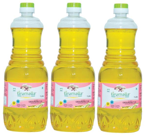 Tirumalla Filtered Groundnut Oil - 3 Liter, Combo Pack of 3 x 1 Liter ...